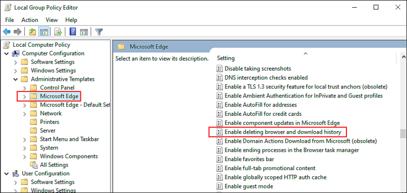 Disable Deleting Browsing and Download History in Microsoft Edge - Saint